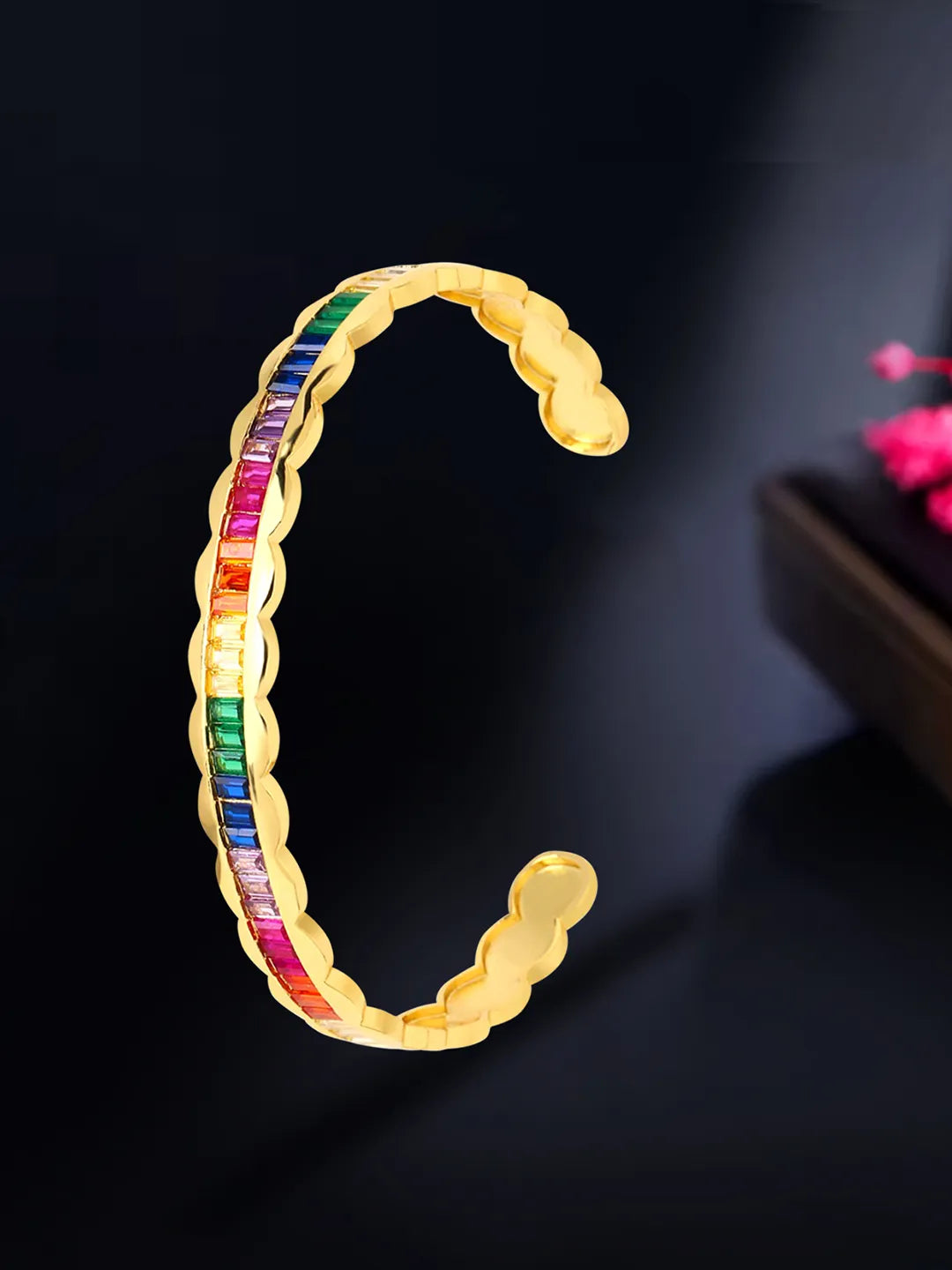 Fancy Cuff Bracelet with Baguette Stones | Party Wear Jewellery | Peora